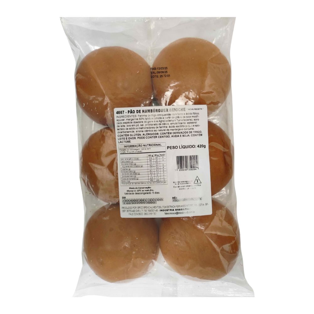 Pão de Hambúrguer Brioche Congelado Brico Bread 420g |Mambo ...