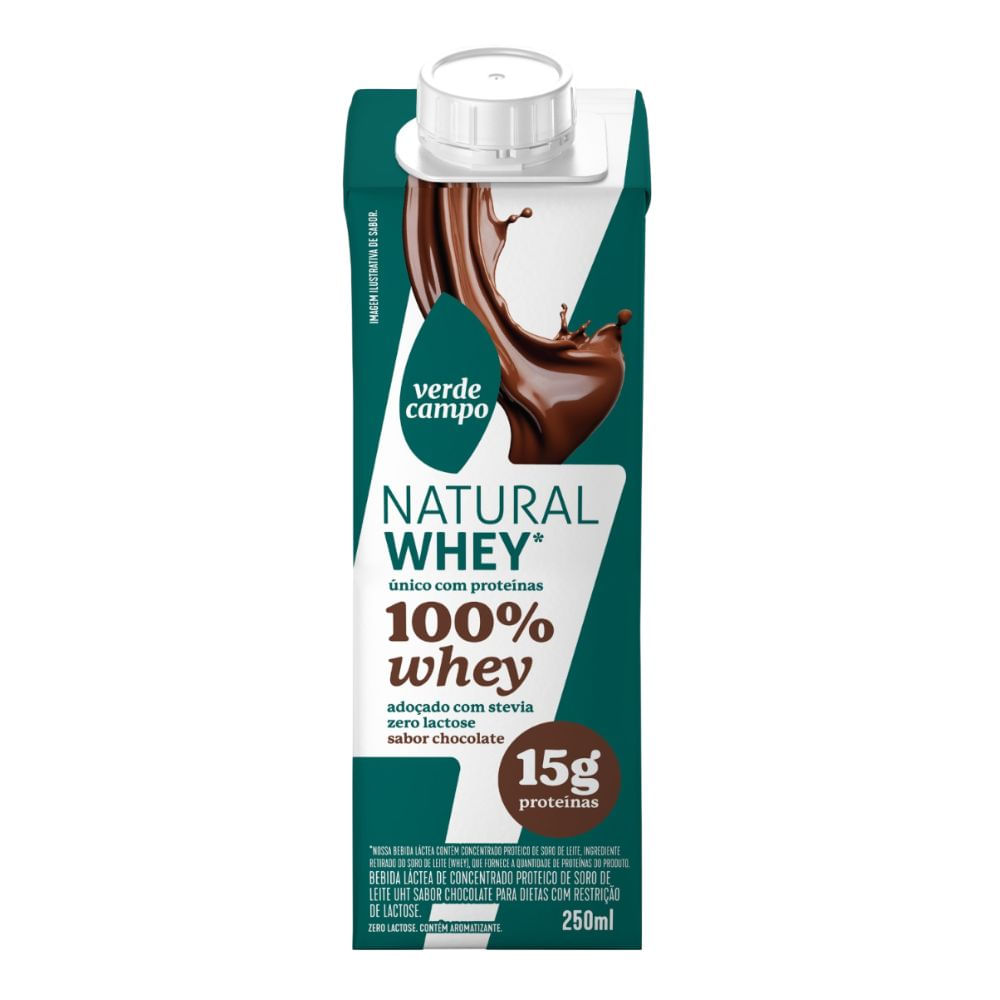 Bebida Láctea de Chocolate 15g de Proteínas Natural Whey Verde Campo ...
