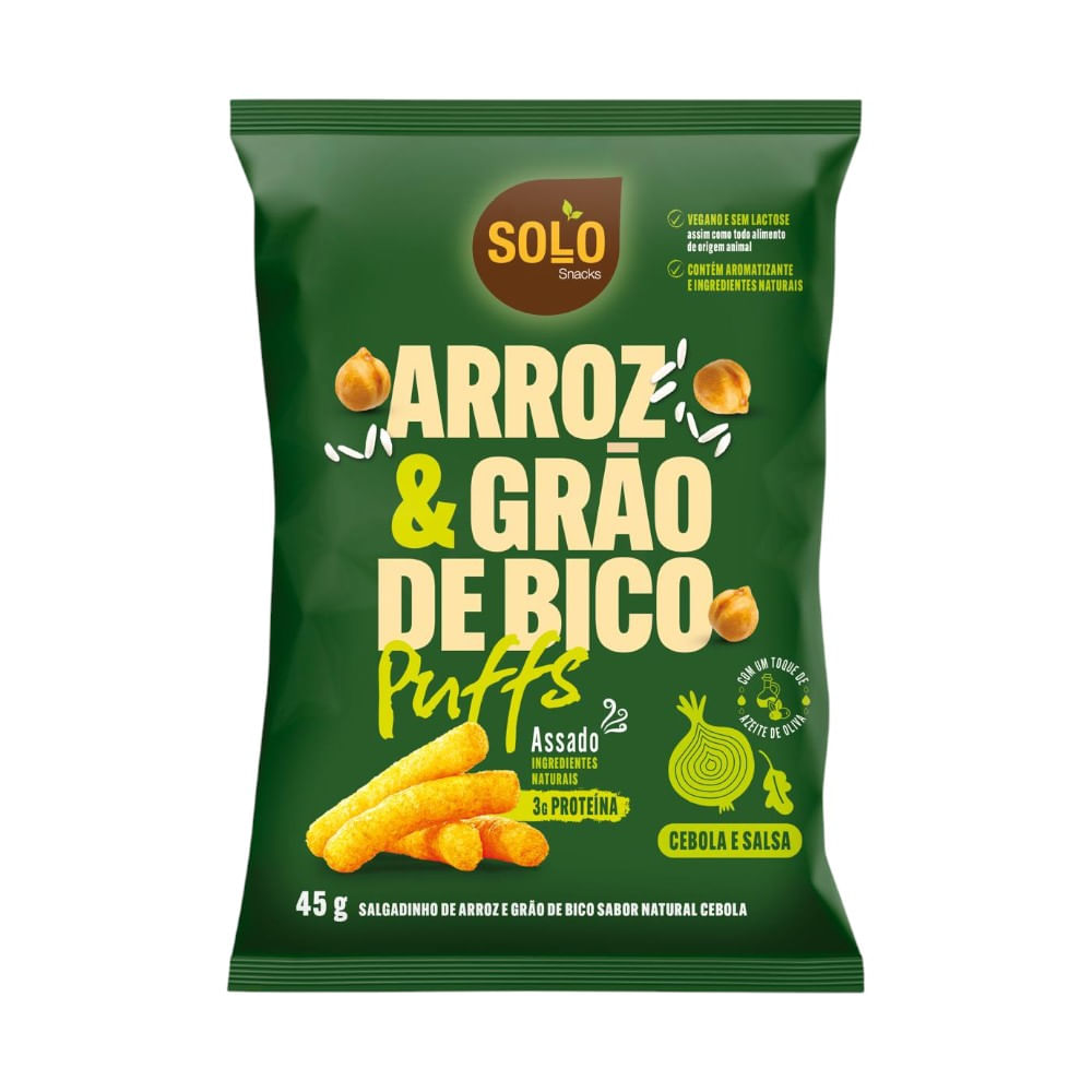 Salgadinho Arroz e Grão de Bico Puffs Cebola e Salsa Solo Snacks 45g ...